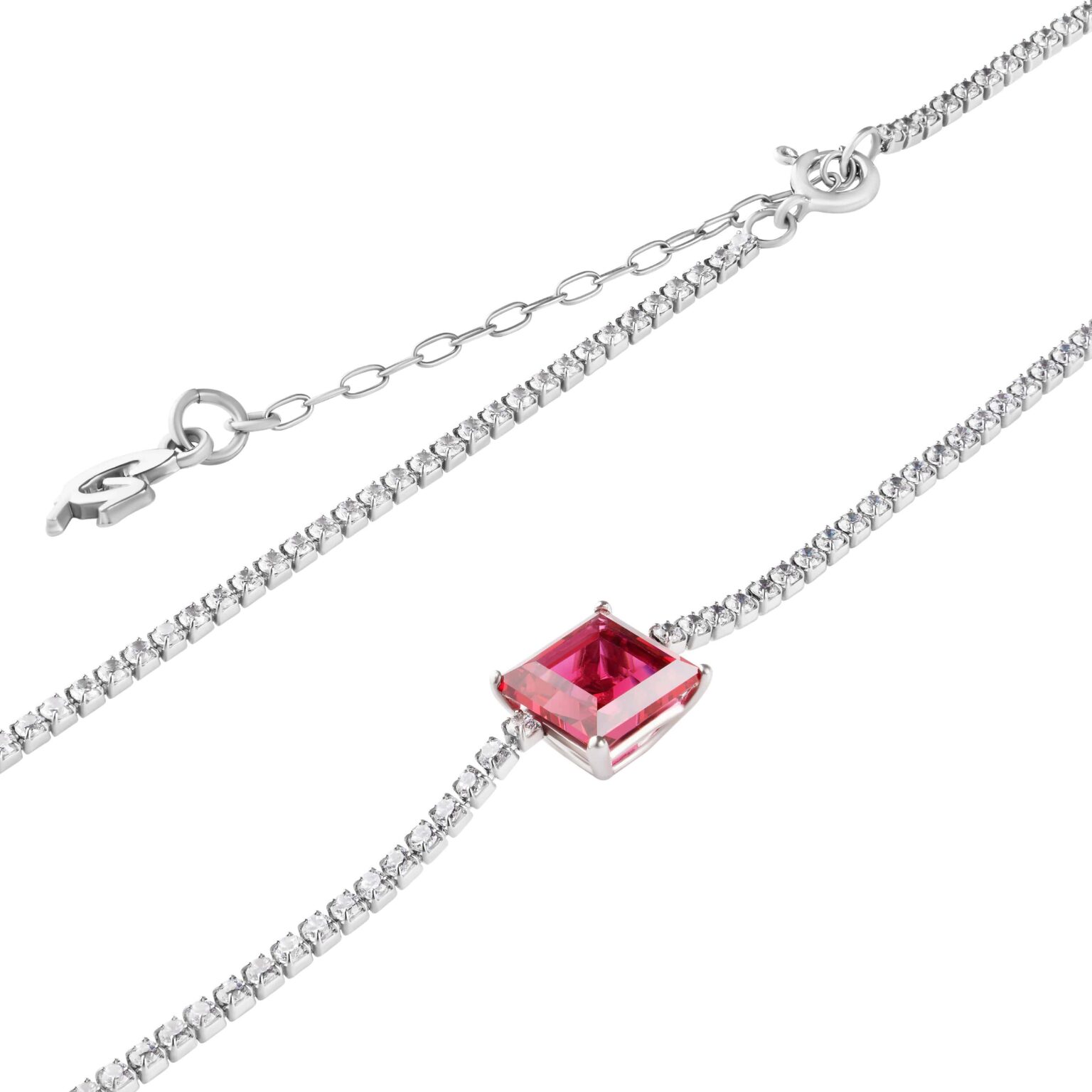 10x10mm Ruby Square Cut With 2MM White Round Cut Necklace – Gemster